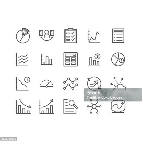 데이터 분석 관련 벡터 선 아이콘의 간단한 집합입니다 빅 데이터 프로세싱 성능 등과 같은 아이콘이 포함되어 있습니다 편집 가능한 스트로크 다이어그램에 대한 스톡 벡터 아트