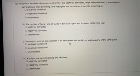 solved for each pair of variables determine whether they