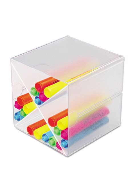 Deflecto Stackable Clear Cube Organizer With Removable Cross Style Dividers Modular Durable