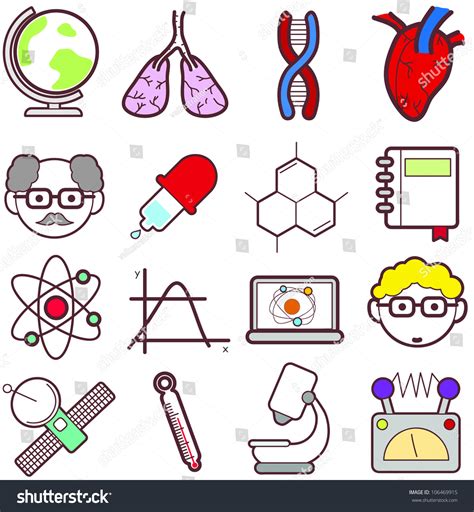 16 Sets Of Cute Science Icons Stock Vector Illustration 106469915 Shutterstock
