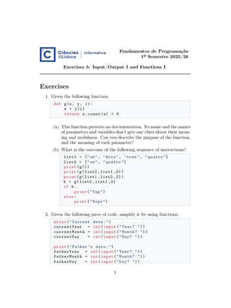 Exercises 5 Input Output I And Functions I Pdf Parameter Computer