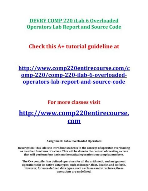 Devry Comp 220 Ilab 6 Overloaded Operators