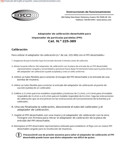 Anexo Skc Disposable Parallel Particle Impactor Ppi Calibration Adaptor 225 389 Operating