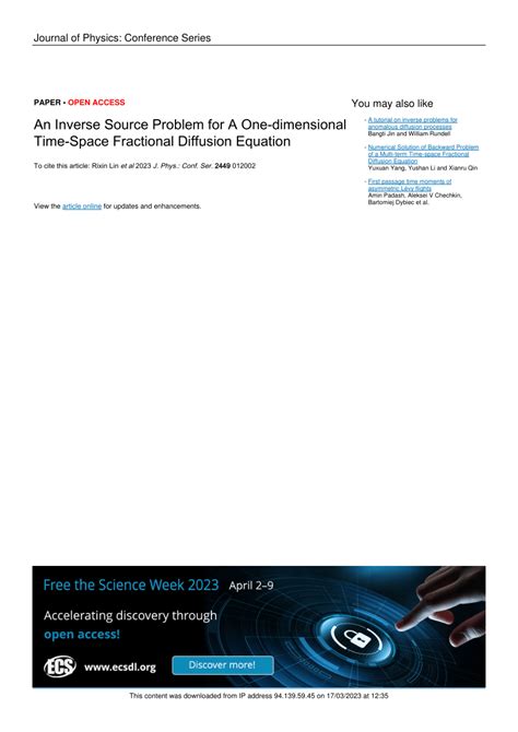 Pdf An Inverse Source Problem For A One Dimensional Time Space Fractional Diffusion Equation