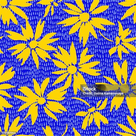 데이지와 꽃 배경입니다 꽃의 실루엣과 여름 식물 원활한 패턴 만화 플랫 스타일입니다 간단한 초원 꽃 고립 직물 및 직물 디자인 0명에 대한 스톡 벡터 아트 및 기타 이미지