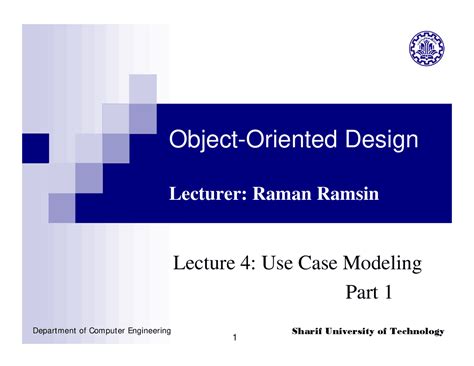 Use Case Modeling Object Oriented Design Lecture 4 Slides Computer Engineering Docsity