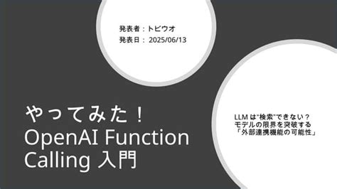 やってみた！openai Function Calling 入門 Ppt