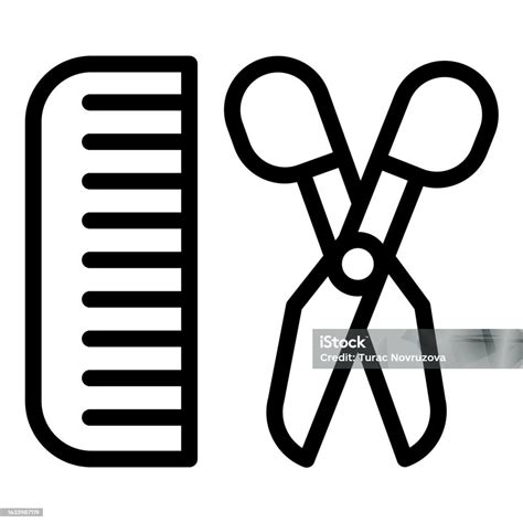 가위와 빗 라인 아이콘입니다 이발소 도구 기호 흰색 배경에 윤곽선 스타일 픽토그램 미용 또는 가정 기호 모바일 개념 웹 디자인 벡터 그래픽 가위에 대한 스톡 벡터 아트 및