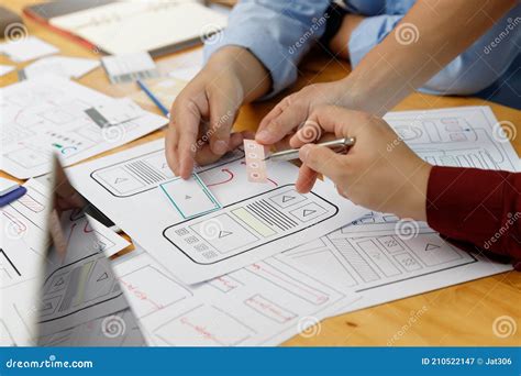 Graphic Designers Work Together With Ux Ui Designer Planning Application Template Layout