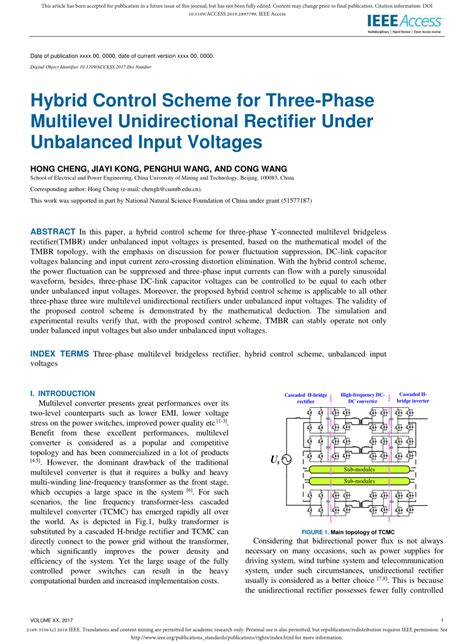 Pdf Hybrid Control Scheme For Three Phase Multilevel Unidirectional Rectifier Under Unbalanced