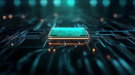 Microchip On Circuit Board Glowing Design Futuristic Technology