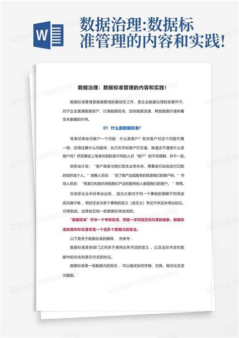 数据治理 数据标准管理的内容和实践 Word模板下载 编号qvzjwrok 熊猫办公