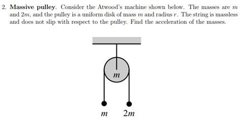 Solved 2 Massive Pulley Consider The Atwood S Machine Chegg Com