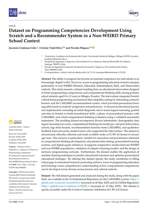 Pdf Dataset On Programming Competencies Development Using Scratch And