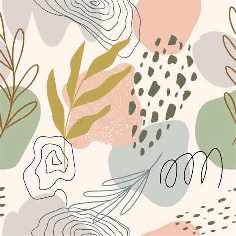 Seamless Pattern With Abstract Shape And Leaves Boho Design For Print