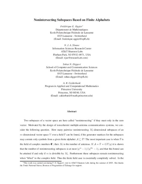 Pdf Nonintersecting Subspaces Based On Finite Alphabets