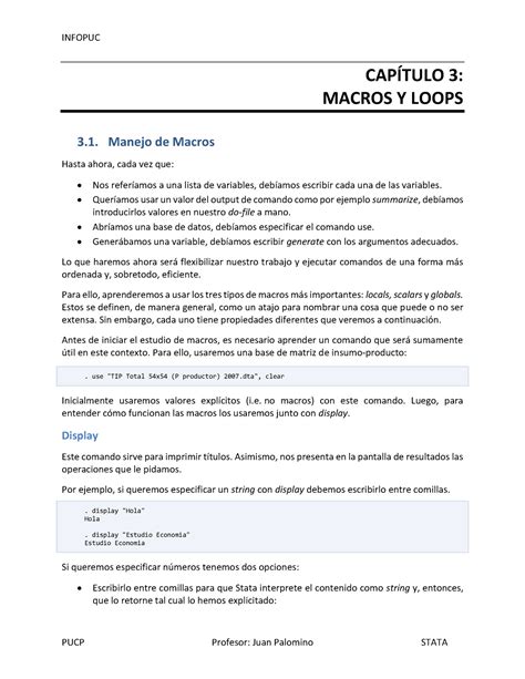 Manual Stata Capítulo 3 CAPÍTULO 3 MACROS Y LOOPS 3 Manejo de