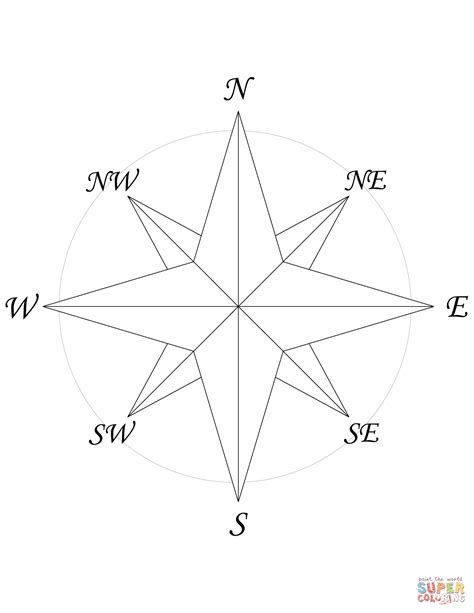 8 Wind Compass Rose Coloring Page Free Printable Coloring Pages