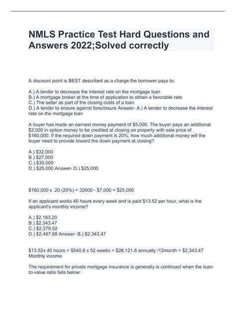 NMLS Practice Test Hard Questions And Answers Solved Correctly NMLS Stuvia US