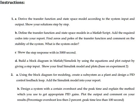 Instructions Derive The Transfer Function And State Space Model