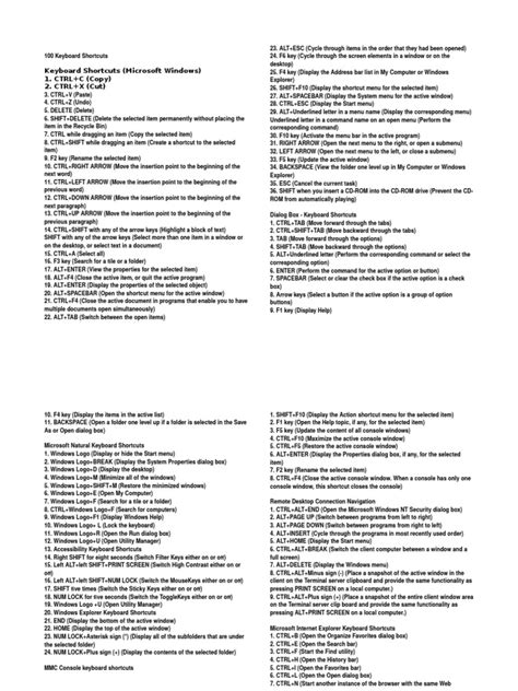 100 Keyboard Shortcuts Pdf Computer Keyboard Graphical User Interfaces