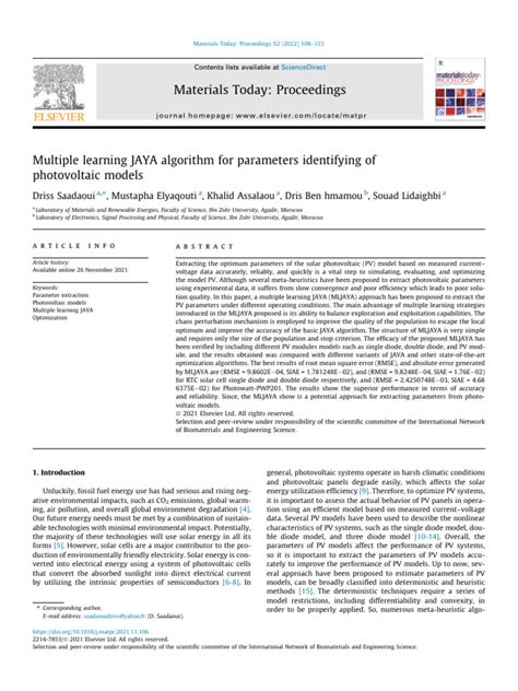 jaya algorithm 2022 pdf photovoltaics mathematical optimization