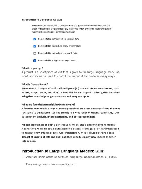 Answer For Introduction To Generative Ai Quiz Pdf Artificial