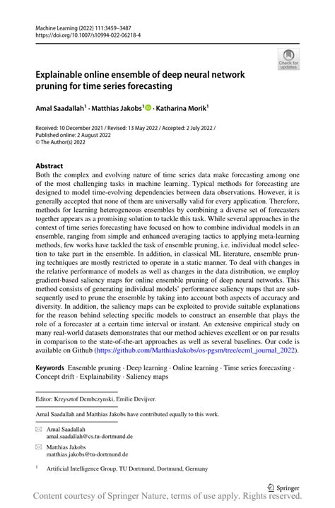 Pdf Explainable Online Ensemble Of Deep Neural Network Pruning For Time Series Forecasting