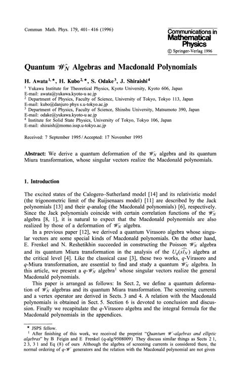 Pdf Quantum Scr W N Algebras And Macdonald Polynomials