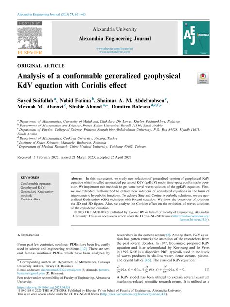 Pdf Analysis Of A Conformable Generalized Geophysical Kdv Equation With Coriolis Effect
