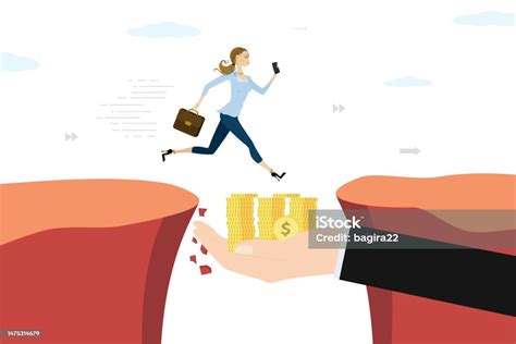 장애물을 극복하는 사업가를 돕는 손 돈 격차 비즈니스 또는 시민을위한 재정적 지원 은행 대출 신용 한도 부채 재 융자 재정 지원 비즈니스 위험과 성공 개발에 대한 스톡 벡터