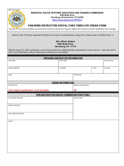 Fillable Online Mpoetc Firearms Instructor Digital Card Template Order Form Fax Email Print