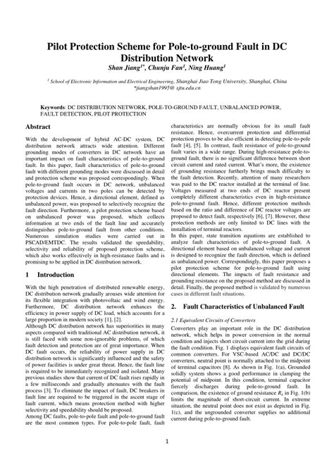 Pdf Pilot Protection Scheme For Pole To Ground Fault In Dc