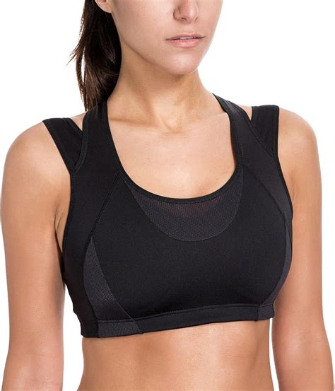 Syrokan Womens Workout Sports Bra High Impact Support Bounce Control Wirefree Mesh Racerback Top