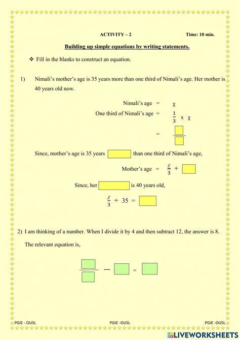 Simple Equations Online Exercise Live Worksheets