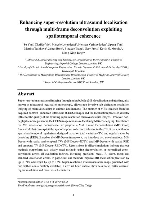 Pdf Enhancing Super Resolution Ultrasound Localisation Through Multi Frame Deconvolution