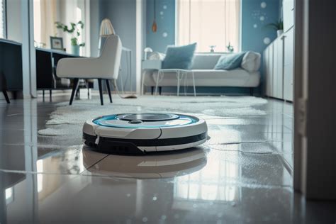Robotic Vacuum Cleaner Cleaning Floor In Modern Living Room 3d Rendering A Futuristic Ai Robot