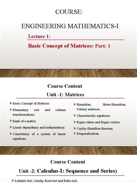 Engineering Maths I L1 Basic Of Matrices Part 1 Pdf Matrix