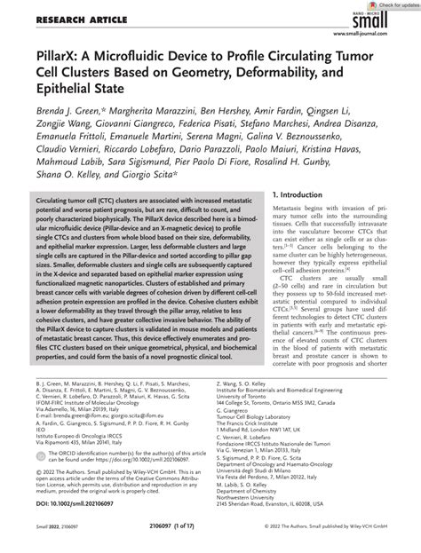 Pdf Pillarx A Microfluidic Device To Profile Circulating Tumor Cell Clusters Based On