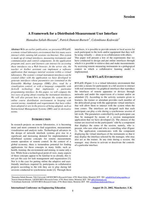 pdf a framework for a distributed measurement user interface