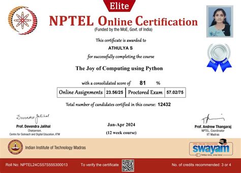 Nptel Iitmadras Python Joyofcomputing Learningjourney Certification Athulya S