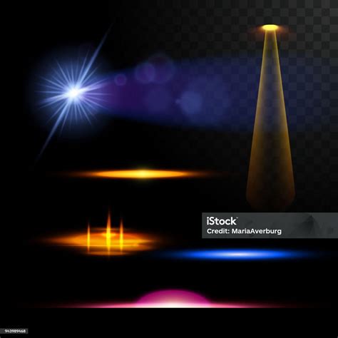 벡터 광원 콘서트 조명 무대 조명 세트 빔 웹 디자인 일러스트 레이 션에 대 한 조명된 스포트 라이트 스포트 라이트 콘서트 0명에 대한 스톡 벡터 아트 및 기타 이미지