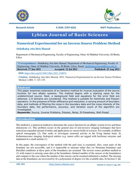 Pdf Numerical Experimental For An Inverse Source Problem Method