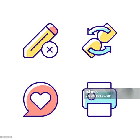 인터페이스 생성 프로세스 Rgb 색상 아이콘 세트 감소에 대한 스톡 벡터 아트 및 기타 이미지 감소 개념 개체 그룹 Istock