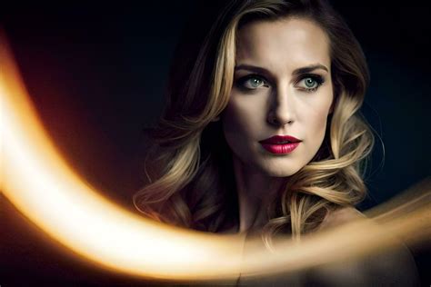 A Beautiful Blonde Woman With Red Lipstick And A Dark Background Ai