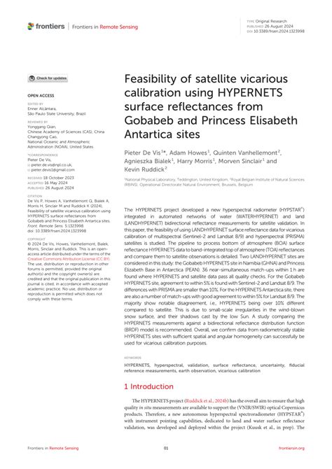Pdf Feasibility Of Satellite Vicarious Calibration Using Hypernets Surface Reflectances From