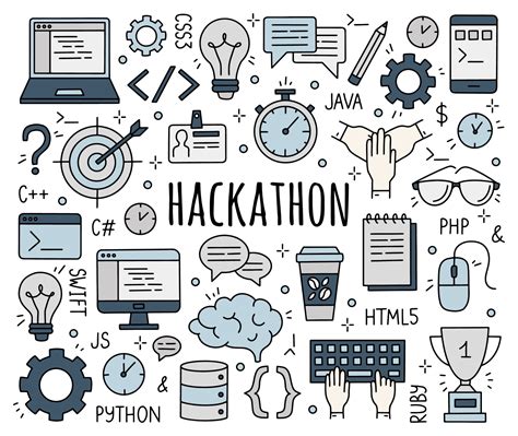 Hackathon And Codefest Set Of Doodle Style Icons 3145585 Vector Art At