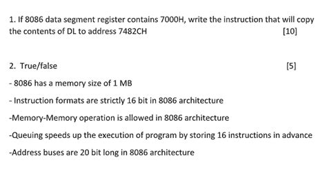Solved 1 If 8086 Data Segment Register Contains 7000h