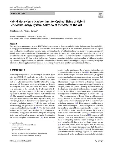 Pdf Hybrid Meta Heuristic Algorithms For Optimal Sizing Of Hybrid Renewable Energy System A