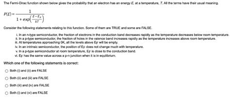 Solved The Fermi Dirac Function Shown Below Gives The Chegg Com